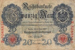 Banknote: 20 Mark (Germany(1907 Issue - Reichsbanknote, Imperial Bank ...