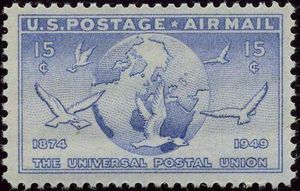 Stamp: Globe and Doves Carrying Messages (United States of America(75th ...