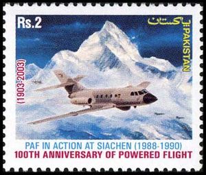 Stamp: PAF in action at Siachen Glacier (Pakistan) (100th Anniversary ...