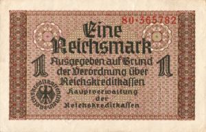 Banknote: 1 Reichsmark (Germany(German Occupied Territories -WWII) Wor ...