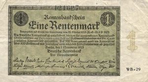 Banknote: 1 Rentenmark (Deutschland) (1923 Rentenmarkschein Issue ...