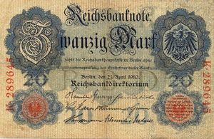 Banknote: 20 Mark (Germany(1910 Issue - Reichsbanknote, Imperial Bank ...