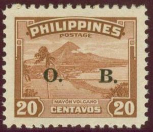 Stamp: Mount Mayon overprinted O.B. (Philippines(Official stamps (1948 ...