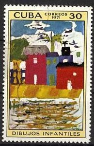 Stamp: "Landscape" (Orestes Rodriguez) (Cuba(Exhibition of Children's ...