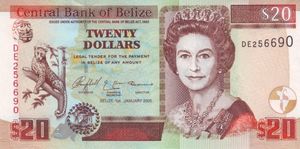 Banknote: 20 Dollars (Belize(2003-2024 Issue) Wor:P-69b 💴