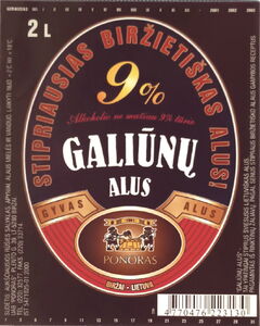 Drink Label: Galiunu Alus (UAB Ponoras, LithuaniaCol:LT-BEER-001705