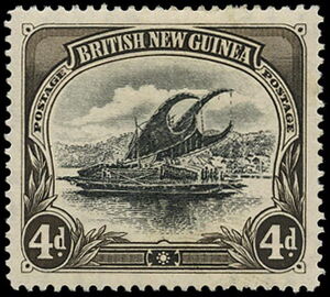 Stamp: Lakatoi with Hanuabada Village in Background (Papua(British New ...