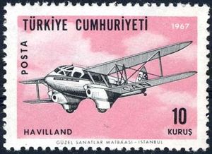 Stamp: de Havilland Rapide Biplane (Türkiye (Turkey)(Aircraft 1967) Mi ...