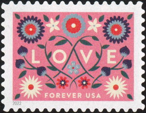Stamp: Love (Pink Background) (United States of America(Love (2022)) Mi ...