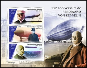 Stamp: 185th Anniversary of the Birth of Ferdinand von Zeppelin (Chad ...