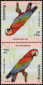 Stamp: Green-Winged Macaw (Ara chloropterus) (Romania(Parrots of the ...