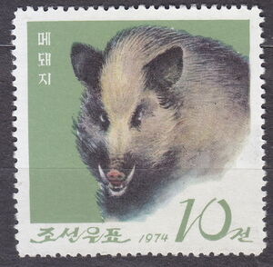 Stamp: Korean Wild Boar (Sus scrofa coreanus) (Korea, North(15th ...