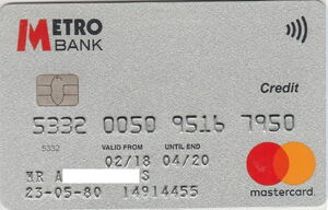 Bank Card: Metro Bank Credit (Metro Bank, United Kingdom of Great ...