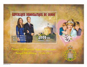 Stamp: The couple and Princess Diana with her sons (Congo, Democratic ...