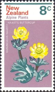 Stamp: Haast's Buttercup (Ranunculus haastii) (New Zealand(Alpine ...