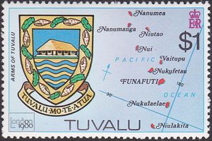 Stamp: Coat of Arms and Map of Tuvalu (Tuvalu(International Stamp ...