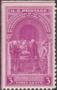 Stamp: Washington Taking Oath of Office, Federal Building, New York ...