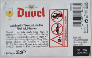 Drink Label: Duvel (Duvel Moortgat, Belgium(Bira) Col:BE-BEER-028558