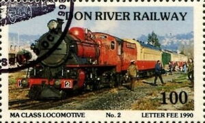 Stamp: MA Class Locomotive No 2, facing left with carriages (Australia ...