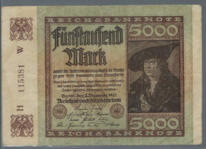 Banknote: 5,000 Mark (Germany(1922 4th Issue - Reichsbanknote, Republic ...