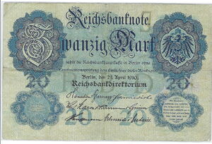 Banknote: 20 Mark (Germany(1910 Issue - Reichsbanknote, Imperial Bank ...