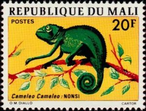 Stamp: Mediterranean Chameleon (Chamaeleo chamaeleon) (Mali(Reptiles ...
