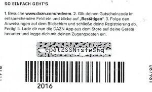 Gift Card: Dazn.com (DAZN, Austria(Dazn) Col:AT-DAZN-001h
