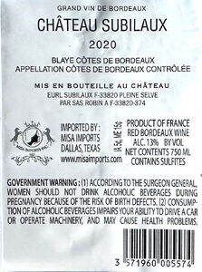 Drink Label: Château Subilaux Bordeaux (EURL Subilaux, FranceCol:FR ...