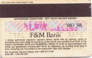 Bank Card: F&M Bank (F&M Bank, United States of AmericaCol:US-VI-1119