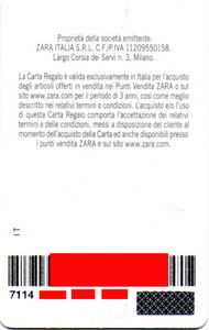 Gift Card: This Is A Zara Gift Card (Zara, Italy(Zara) Col:IT-ZARA-001