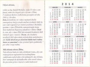 Pocket Calendar: Rudolf Michalec (Slovakia(Politics) Col:SK-2014-Pol-001