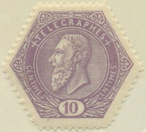 Stamp: Telegraph Stamp: leopold II on a lined background (Belgium ...