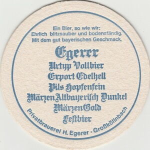 Beer Coaster: Egerer (Privatbrauerei H. Egerer, Germany, Federal ...