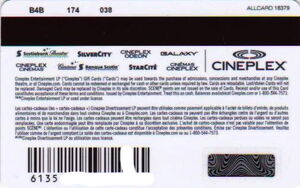 Gift Card: Cineplex (Cineplex, Canada(Cineplex) Col:CA-CIN-076