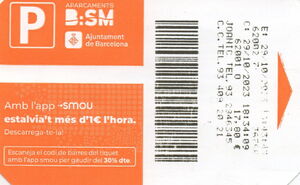 Ticket de transporte: BSM - Ajuntament de Barcelona (Aparcaments BSM Barcelona, España(BSM) Col ...