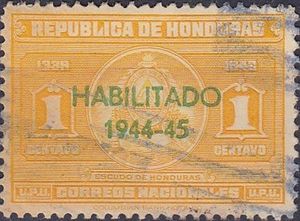 Sello: Coat of arms (Honduras(Overprint habilitado 1944-45) Mi:HN 415 ...