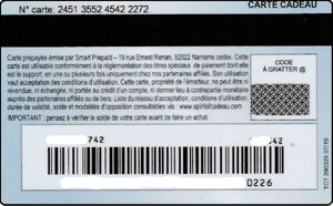 기프트카드: Carte cadeau (Spirit, 프랑스(Spirit) Col:FR-Spirit-053a