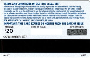 Gift Card: White BCF Logo (BCF, Australia(Bcf) Col:AU-BCF-021-020