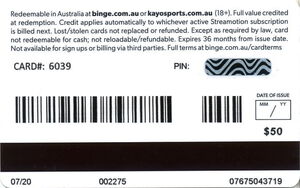 Gift Card: Unturnoffable (Binge, Australia(Binge) Col:AU-BINGE-001-050 ...