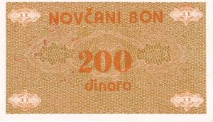 Banknote: 200 Dinara (Bosnia and Herzegovina(1992 ND Novcani Bon Issue ...