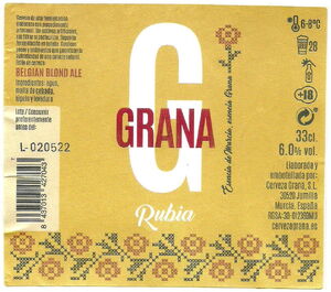 Drink Label: G Grana rubia (Cerveza Grana S.L., SpainCol:ES-BEER-004335