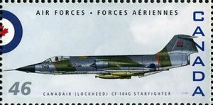 Stamp: Canadair CF-104G Starfighter (Canada) (75th Anniv. of Canadian ...