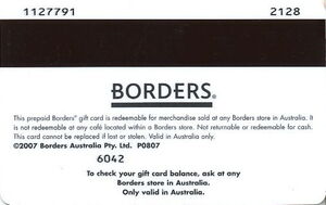 Gift Card: Borders (Borders, Australia(Borders) Col:AU-Borders-022a