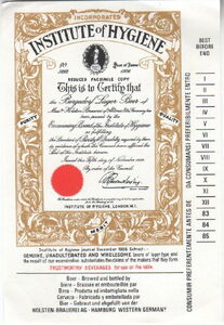 Drink Label: Holsten Institute of Hygiene (Holsten-Brauerei AG, Germany ...