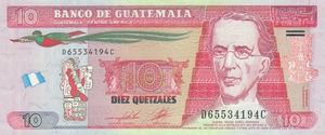 Banknote: 10 Quetzales (Guatemala) (2010-2020 Issue) Wor:P-123b