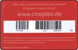 Gift Card: Logo (Cineplex, Germany, Federal Republic(Cineplex) Col:D ...