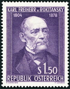 Stamp: 150th Birth Anniversary of Karl Freiherr von Rokitansky ...