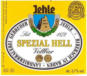 Drink Label: Jehle Spezial Hell (Brauerei Gebr. Jehle, Biberach ...