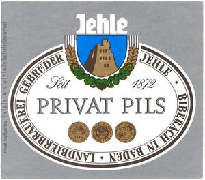 Drink Label: Jehle Privat Pils (Brauerei Gebr. Jehle, Biberach, Germany ...