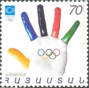 Stamp: Hand and Olympic Rings (Armenia(Summer Olympic Games 2004 ...